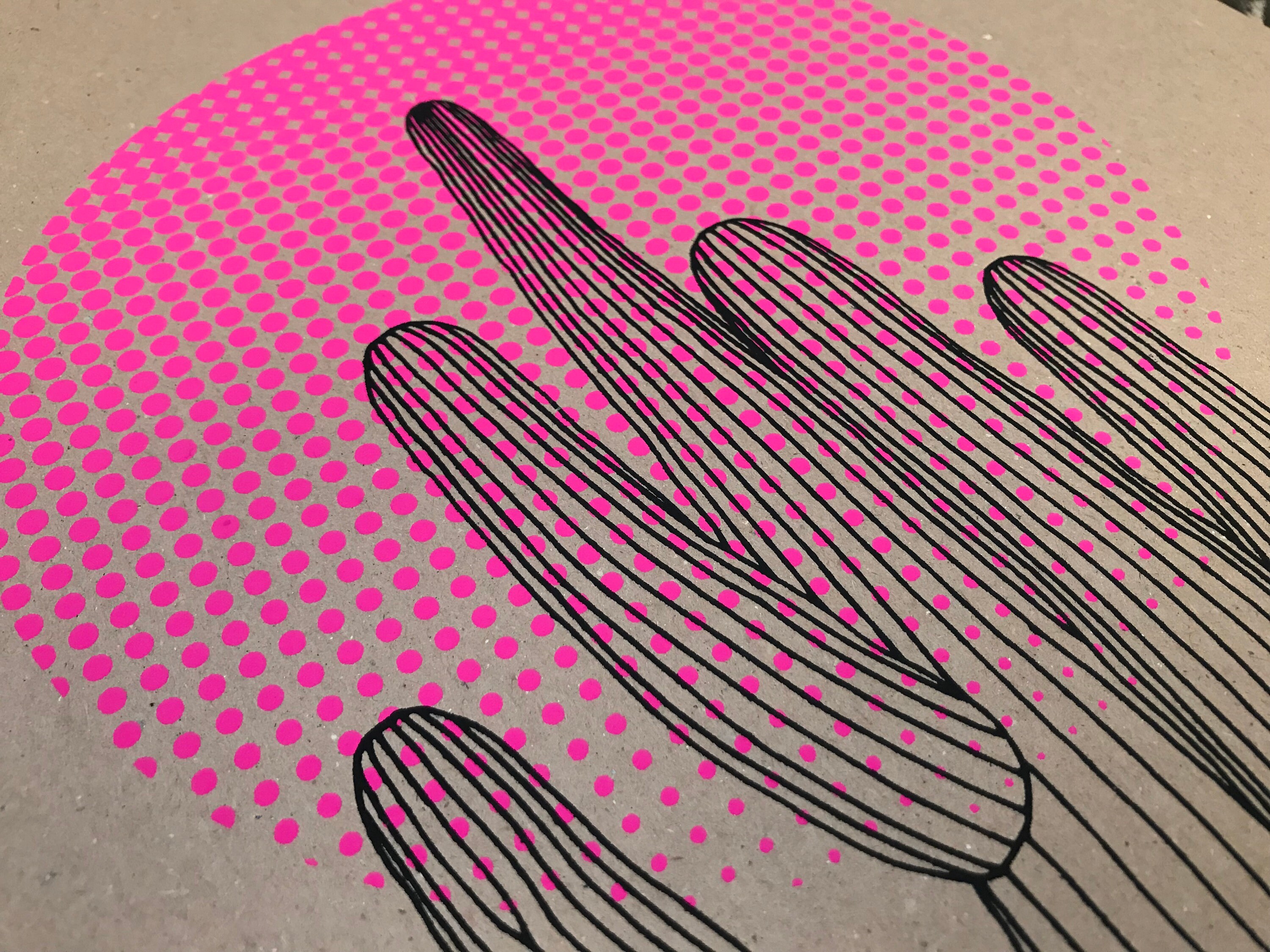 Cactus Screen Print Black and Fluorescent Neon Pink Magenta | Etsy