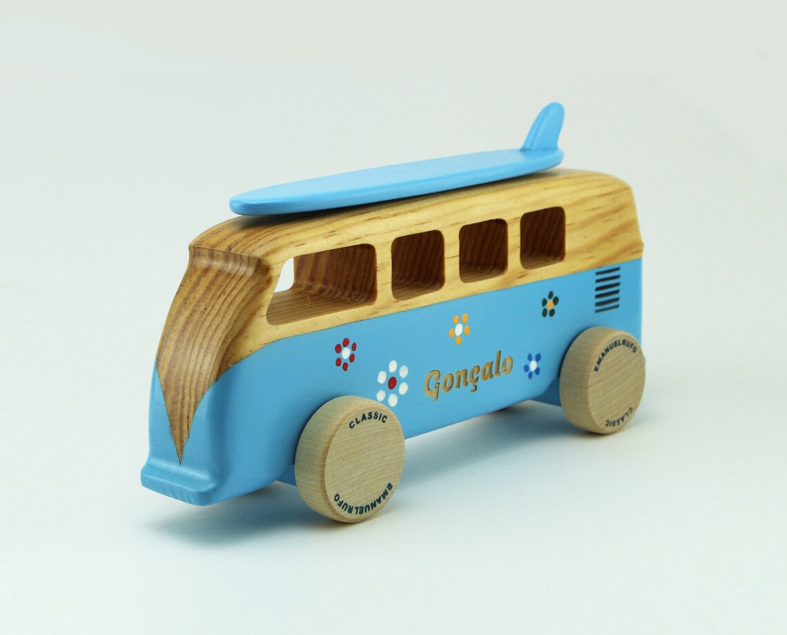 Blue Personalized Wooden Toy Van Engraved Name Handmade Gift - Etsy
