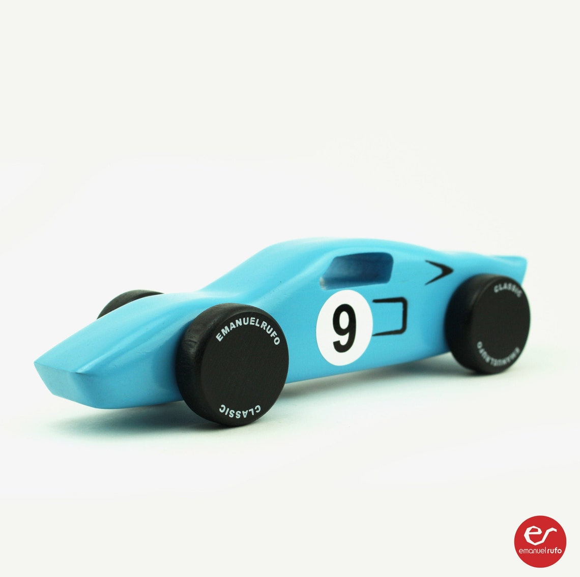 Blue Wood Toy Car, Wooden Car for Kids, Boys, Classic Race Car, CL 02 ...