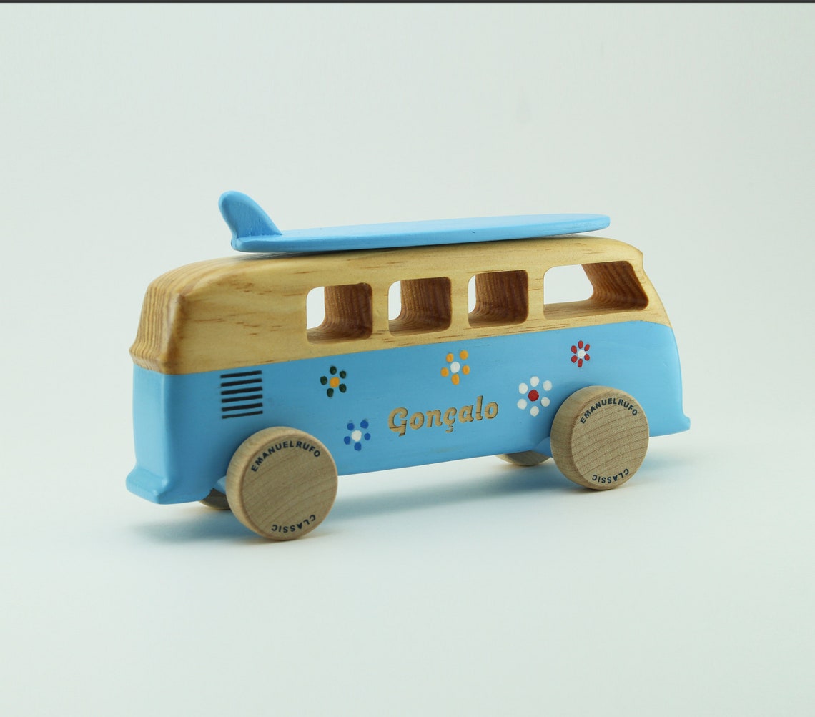 Blue Personalized Wooden Toy Van Engraved Name Handmade Gift | Etsy
