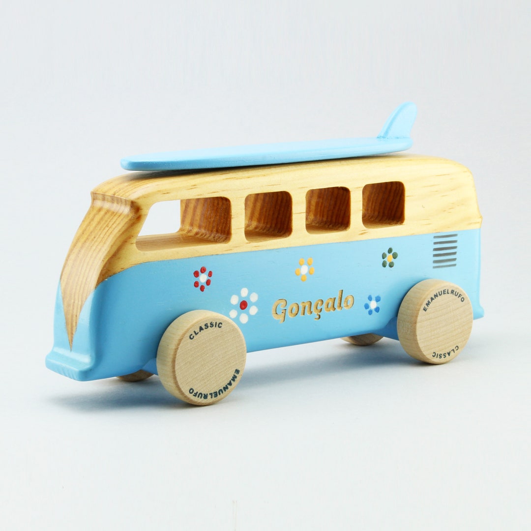 Blue Personalized Wooden Toy Van, Engraved Name, Handmade Gift - Etsy