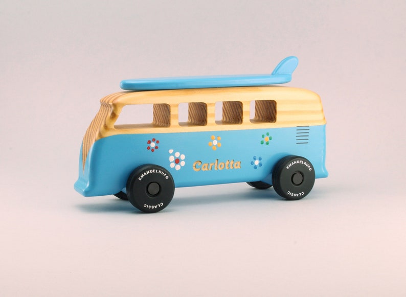 Blue Personalized Wooden Toy Van, Engraved Name, Handmade Gift - Etsy