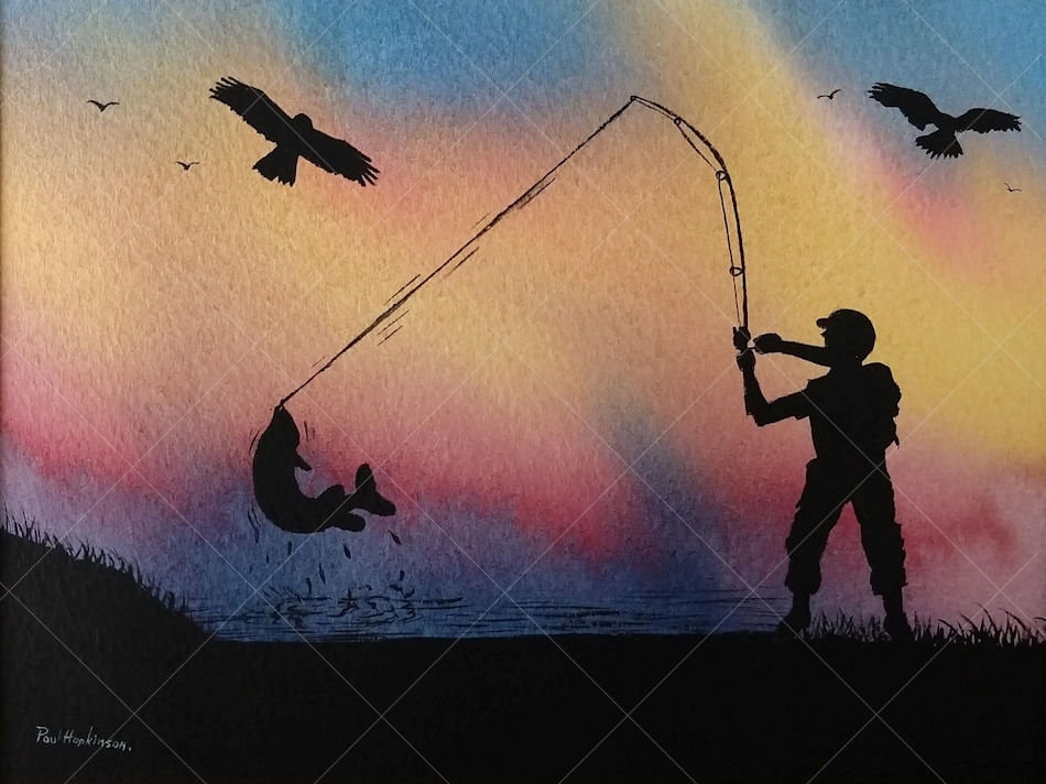 ORIGINAL Aquarell Angeln Malerei Aquarell Fischer bei | Etsy