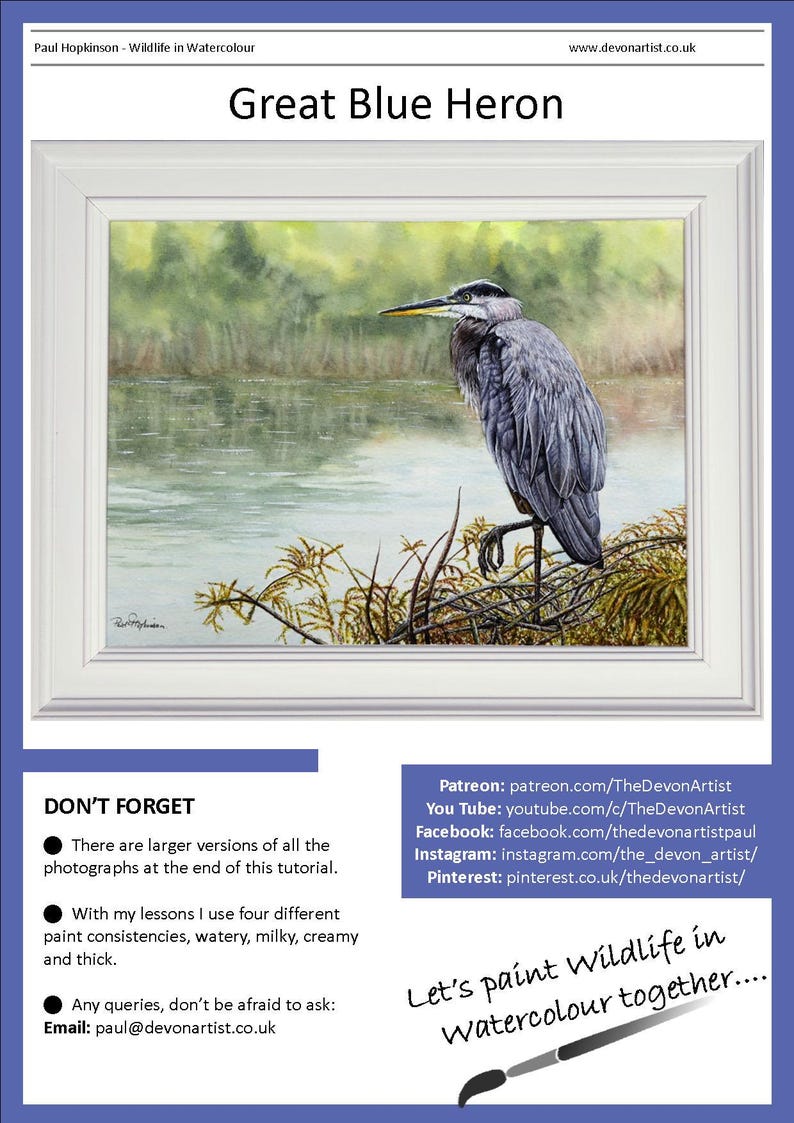 Watercolor Blue Heron Painting Tutorial (PDF Download - Etsy