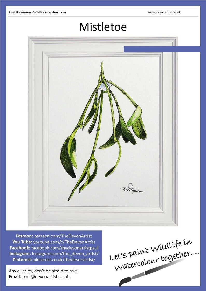 Pen and Wash Tutorial, Mistletoe Watercolour Greeting Card, Simple ...