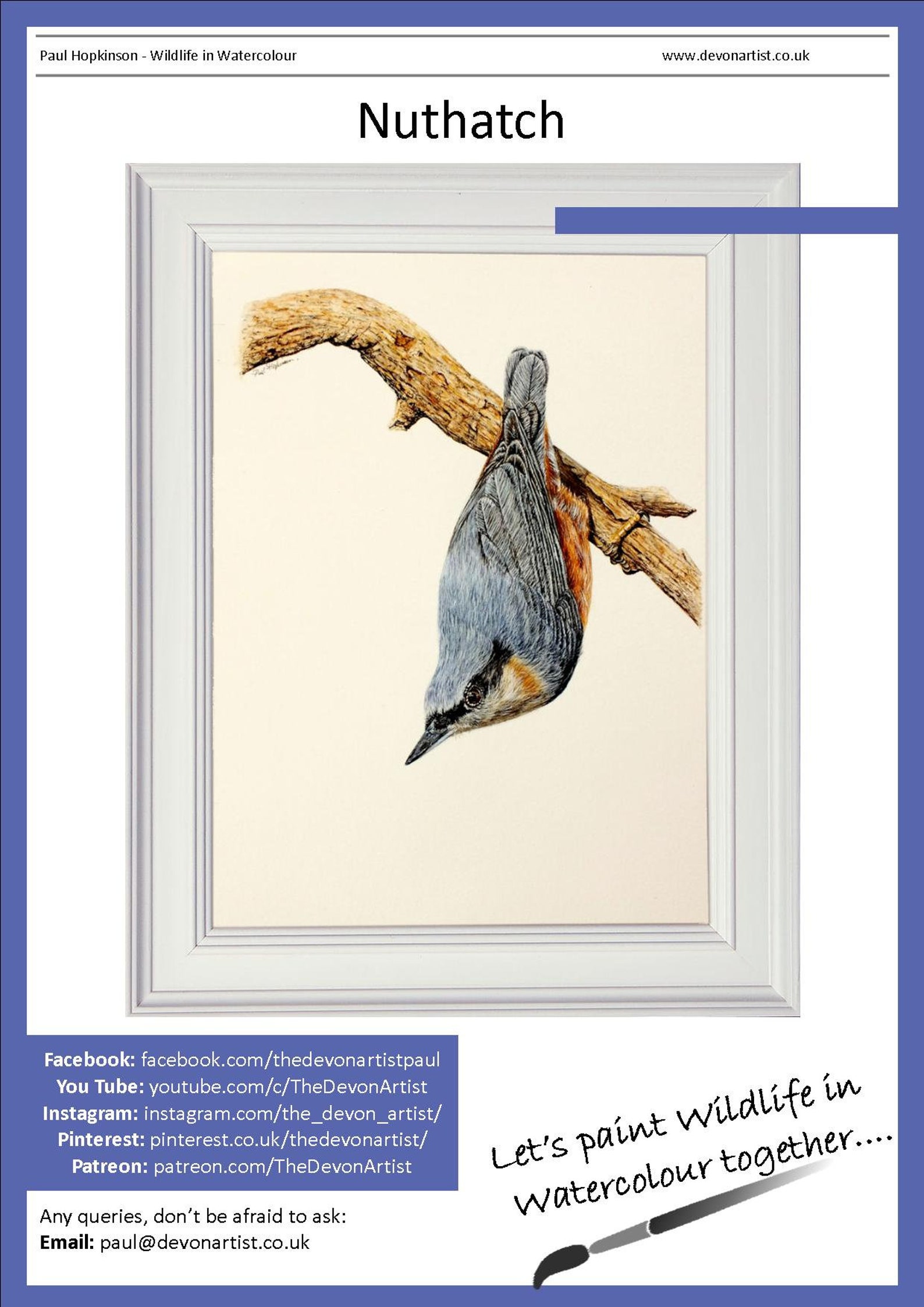 Watercolor Nuthatch Painting Tutorial: Detailed Bird Art (PDF Lesson ...