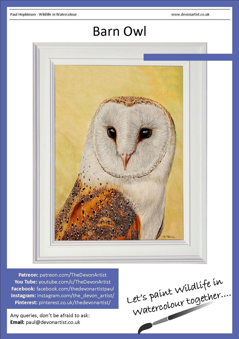 Watercolor Barn Owl Painting Tutorial: Step-by-step PDF Lesson - Etsy