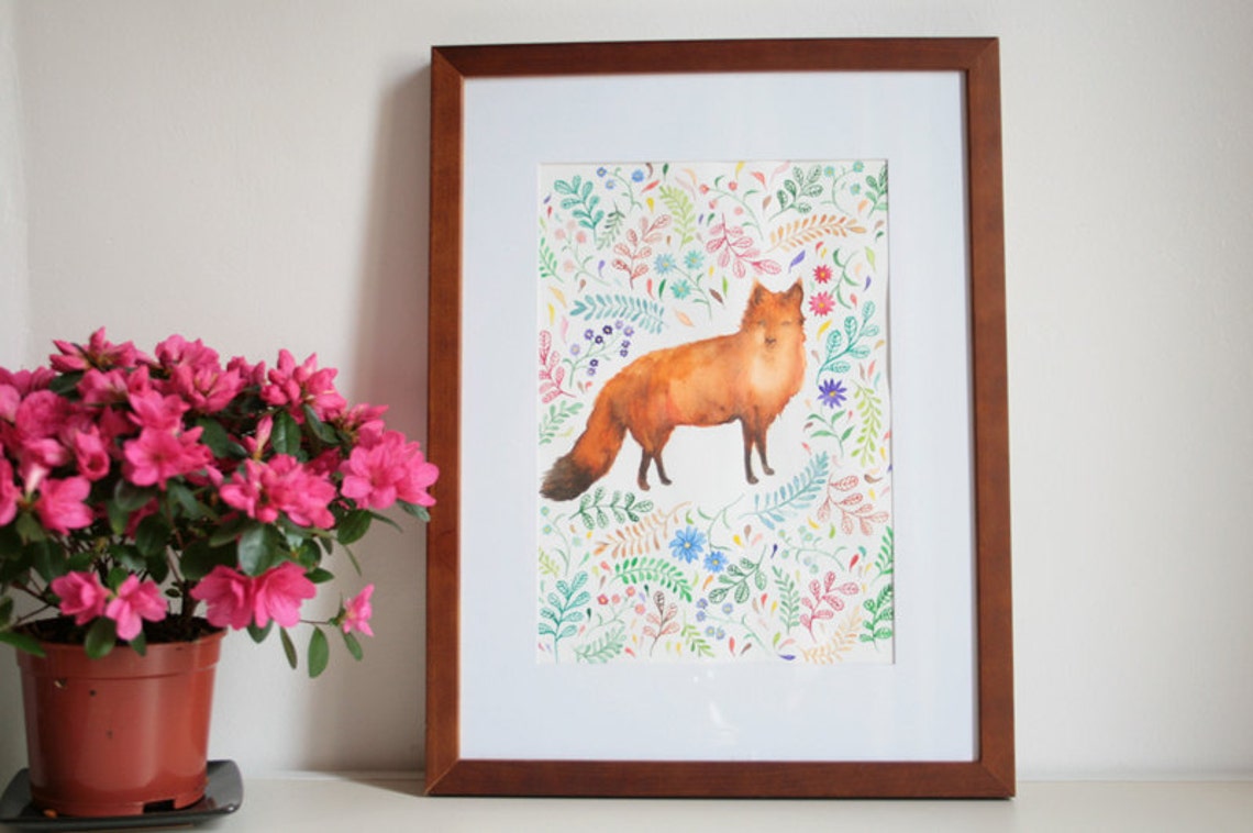 Fox Art Spring, Original Watercolor Painting of Size 9*12 Inches ...