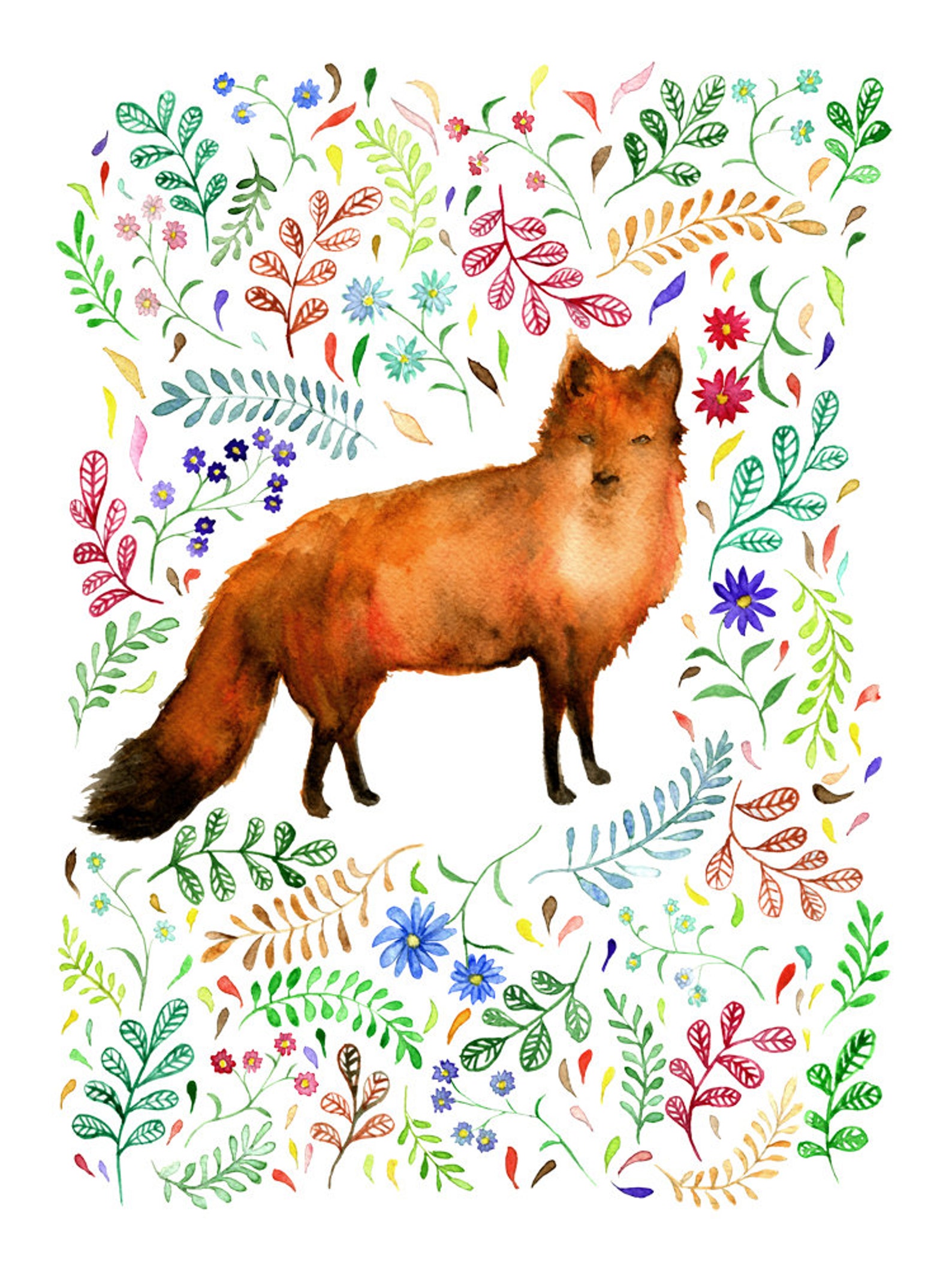 Fox Art Spring, Original Watercolor Painting of Size 9*12 Inches ...