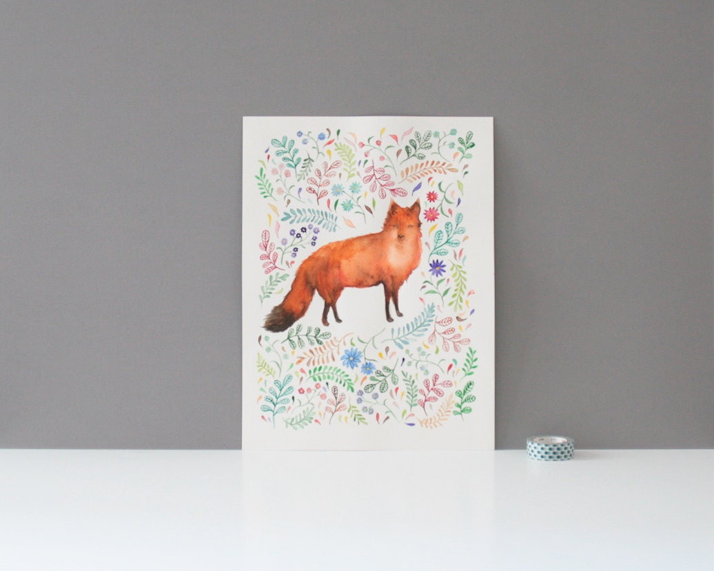 Fox Art Spring, Original Watercolor Painting of Size 9*12 Inches ...