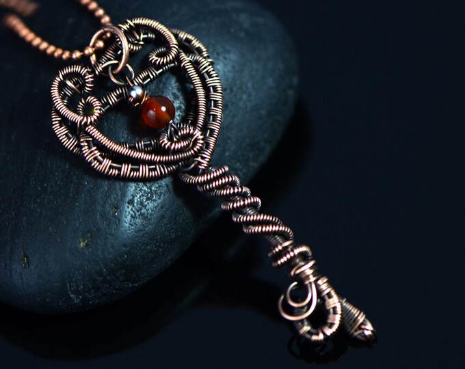 Wire Wrapped Key Pendant Copper Wire Jewelry Garnet Gemstone - Etsy