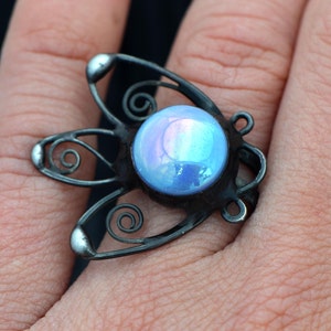Bluebell Ring Artistic Black Blue Stained Glass Ring Adjustable ...