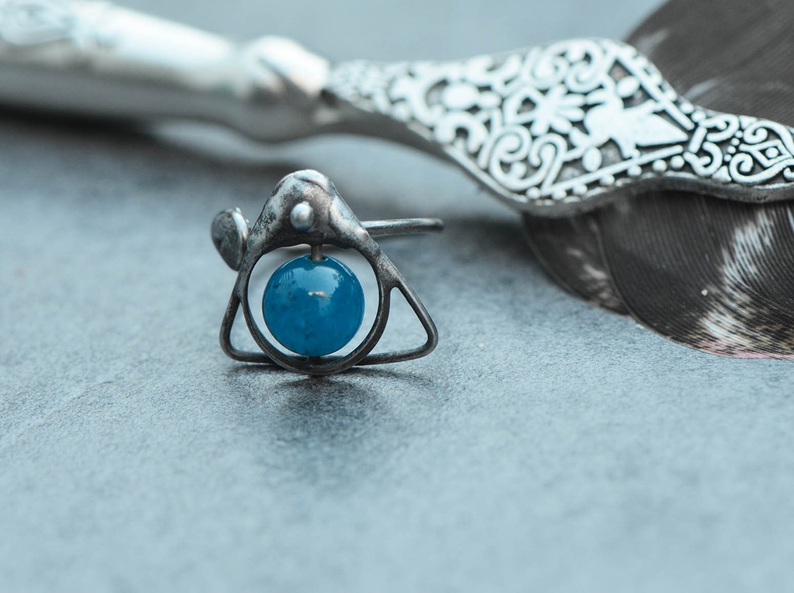 Fantasy Ring Adjustable Ring With Blue Agate Gemstone Gift Magical ...