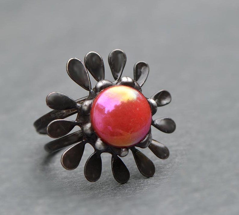 Statement Ring Black Yellow Stained Glass Ring Adjustable Big - Etsy