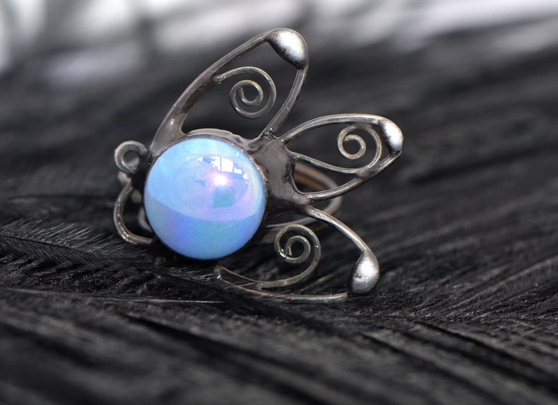 Bluebell Ring Artistic Black Blue Stained Glass Ring Adjustable ...