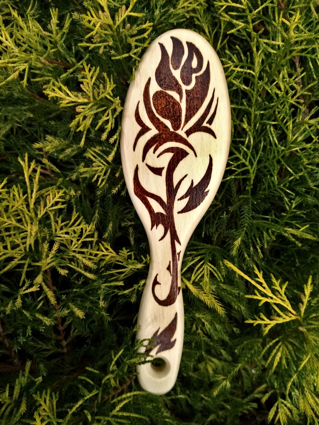 Wood Burning Pyrography Hair Brush / Rose - Etsy