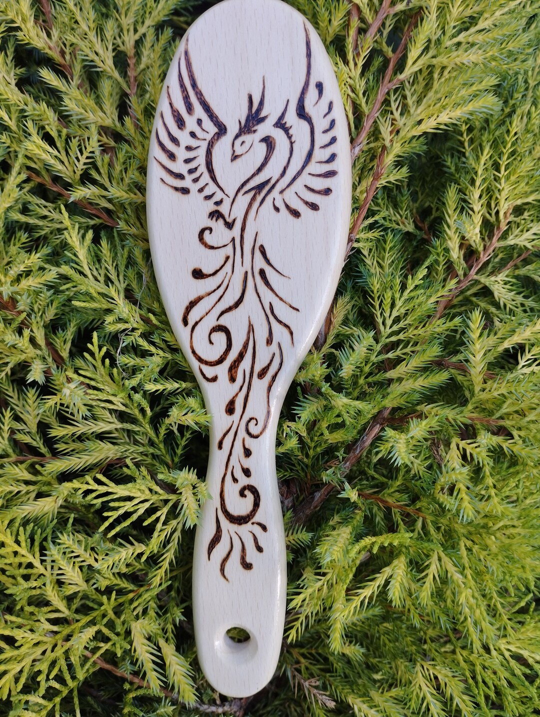Wood Burning Pyrography Hair Brush / Phoenix - Etsy
