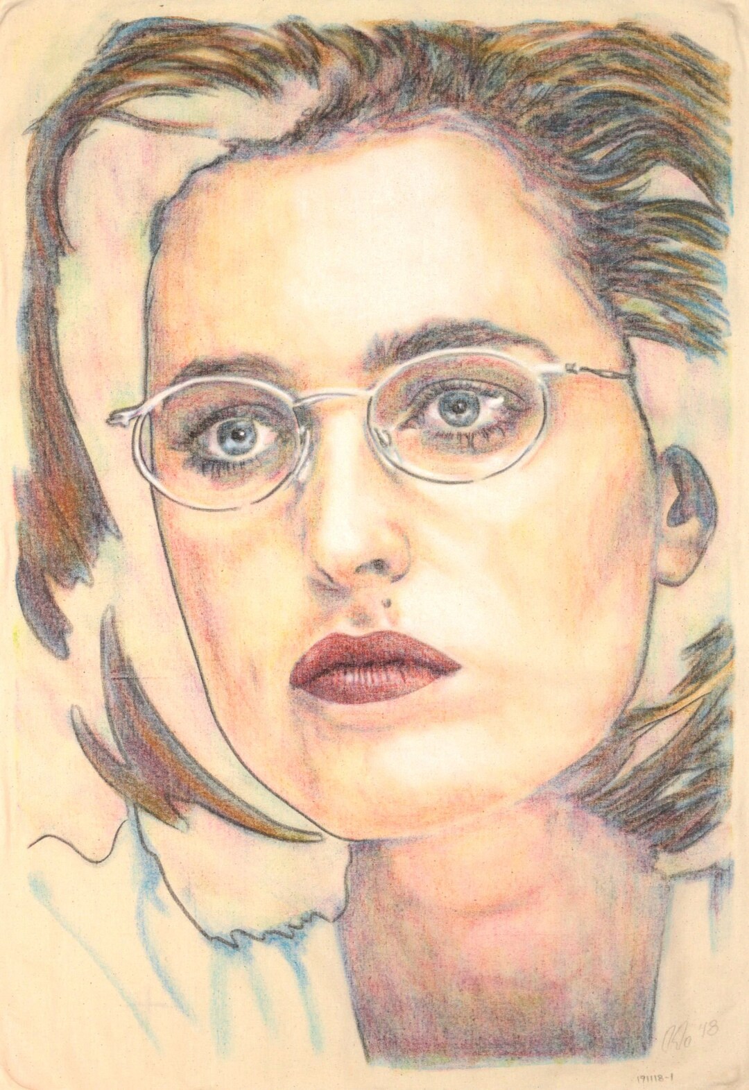 Gillian Anderson, Hand Drawn One-off in Charcoal and Pastel on Calico ...