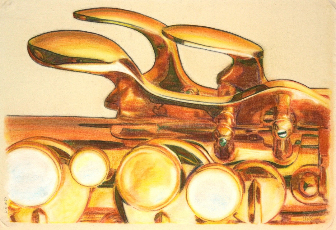 Original, One-off Drawing of Sax Keys, in Charcoal and Pastel on Calico ...