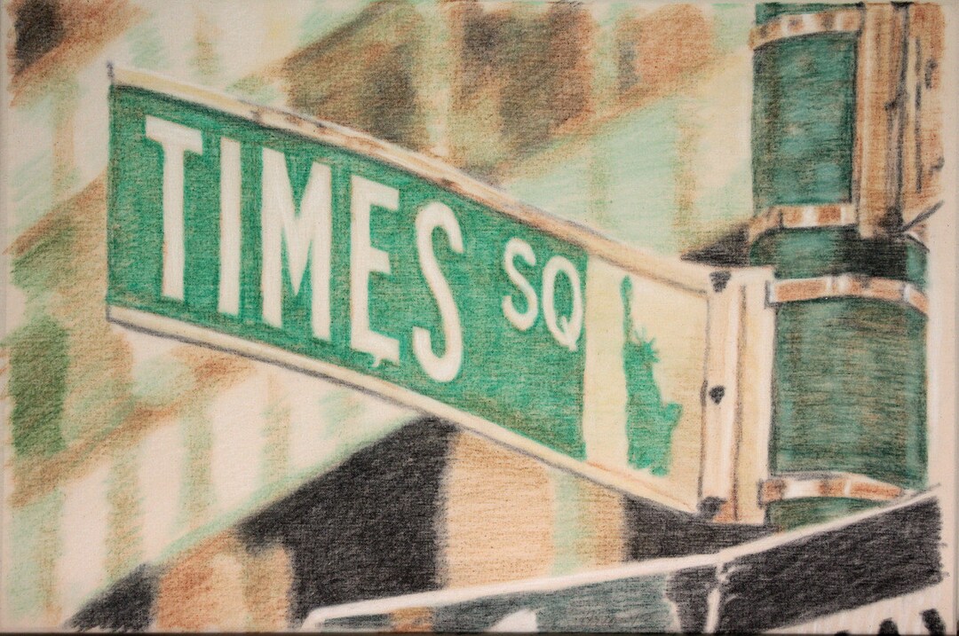 Drawing of a Times Square Streetsign - Etsy