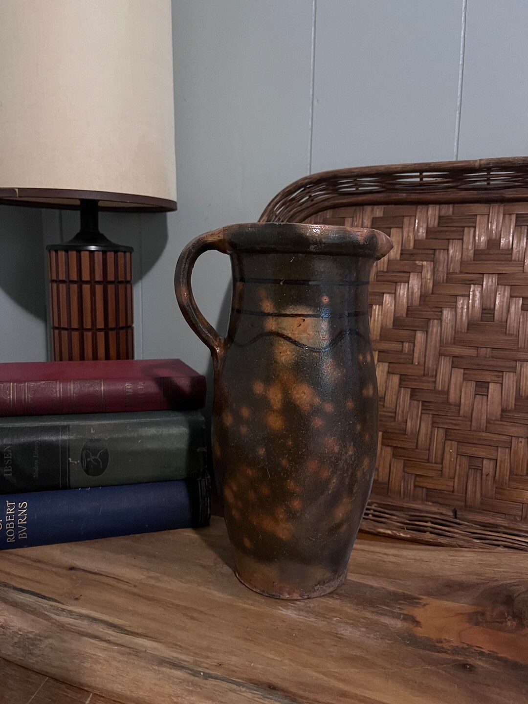 Primitive Redware Pottery Stoneware Mottled Pitcher W/ Slip Design - Etsy