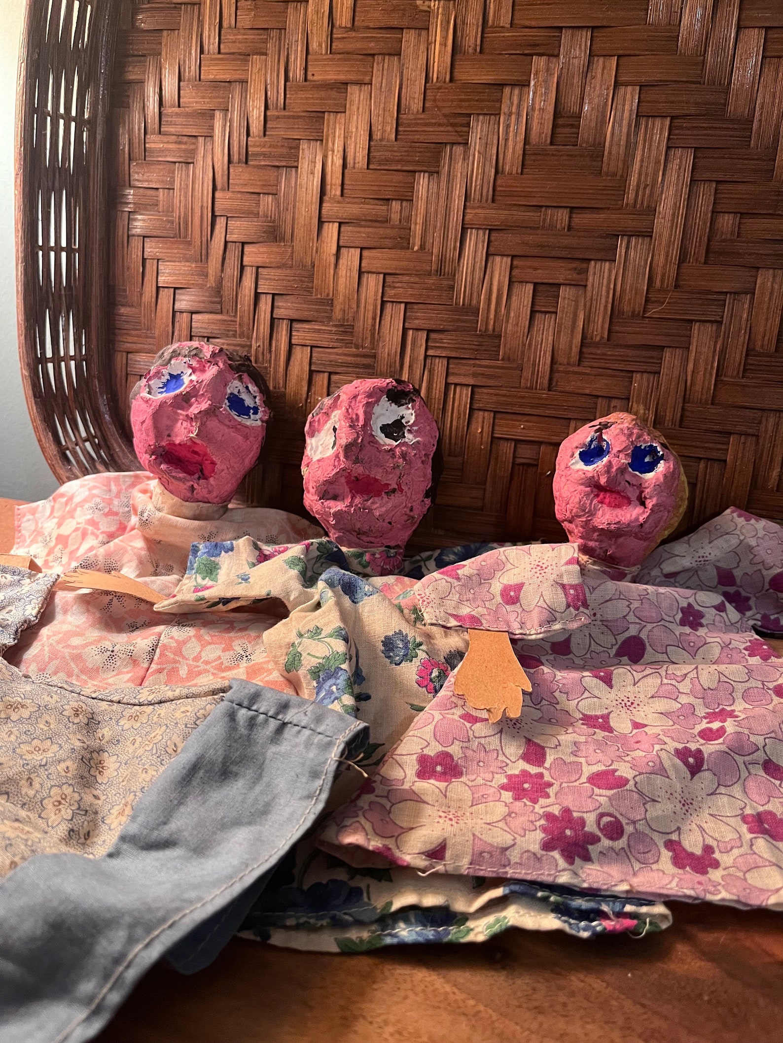 Vintage Primitive Folk Art Paper Mache Hand Puppets Set of 5 - Etsy