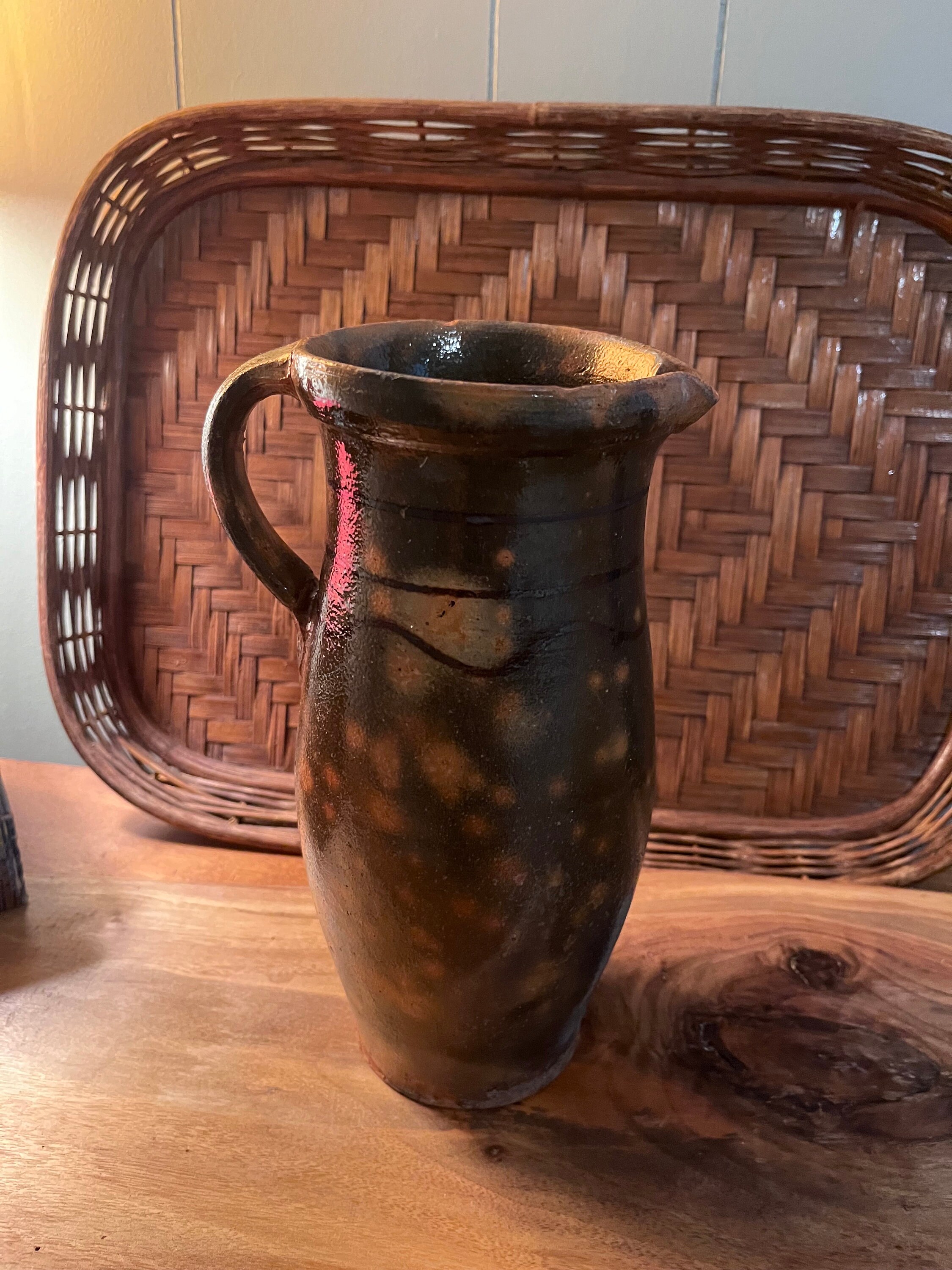 Primitive Redware Pottery Stoneware Mottled Pitcher W/ Slip Design - Etsy