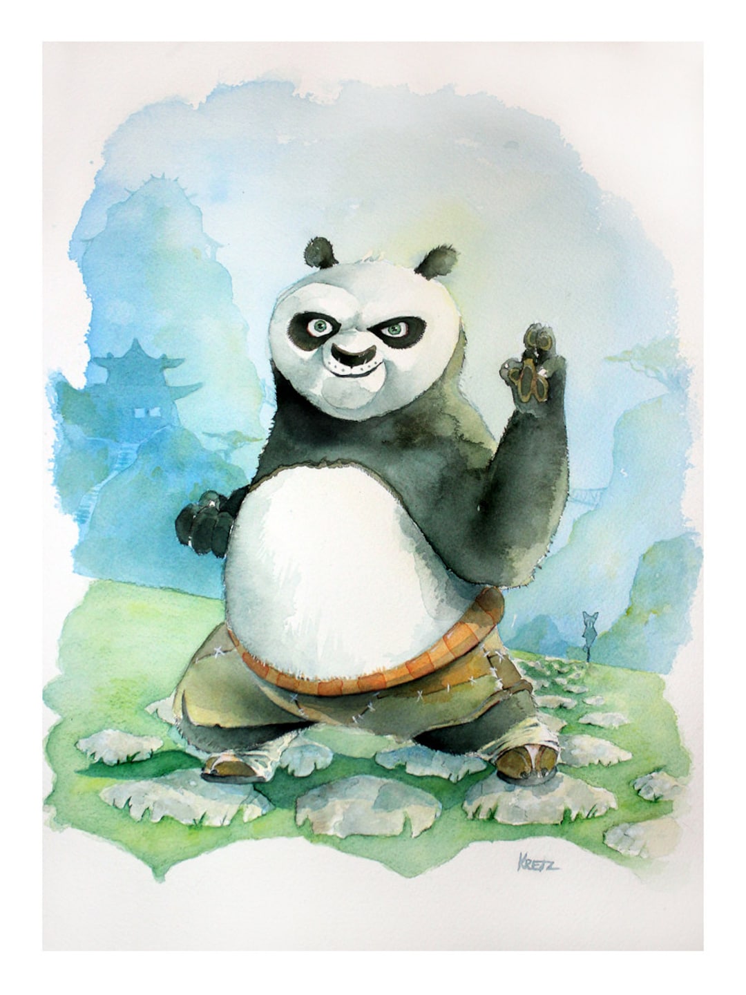 Kung Fu Panda's Po, the Dragon Warrior - Original Watercolor Painting ...