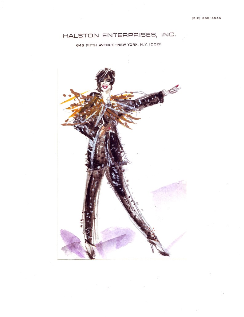 HALSTON Original 2 Full Color Fashion Illustrations Plus B&W Copy of ...