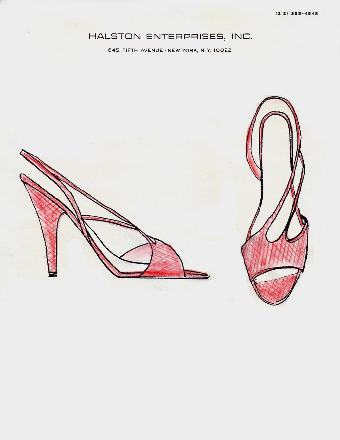 HALSTON - Original Full Color Shoe Design Illustration Circa 1983 - 8.5 ...