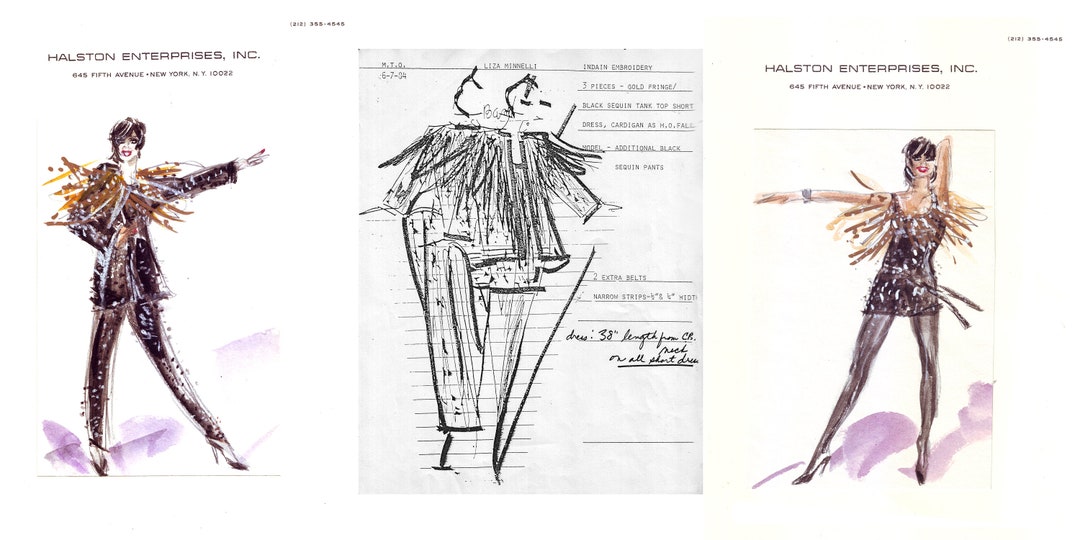 HALSTON Original 2 Full Color Fashion Illustrations Plus B&W Copy of ...