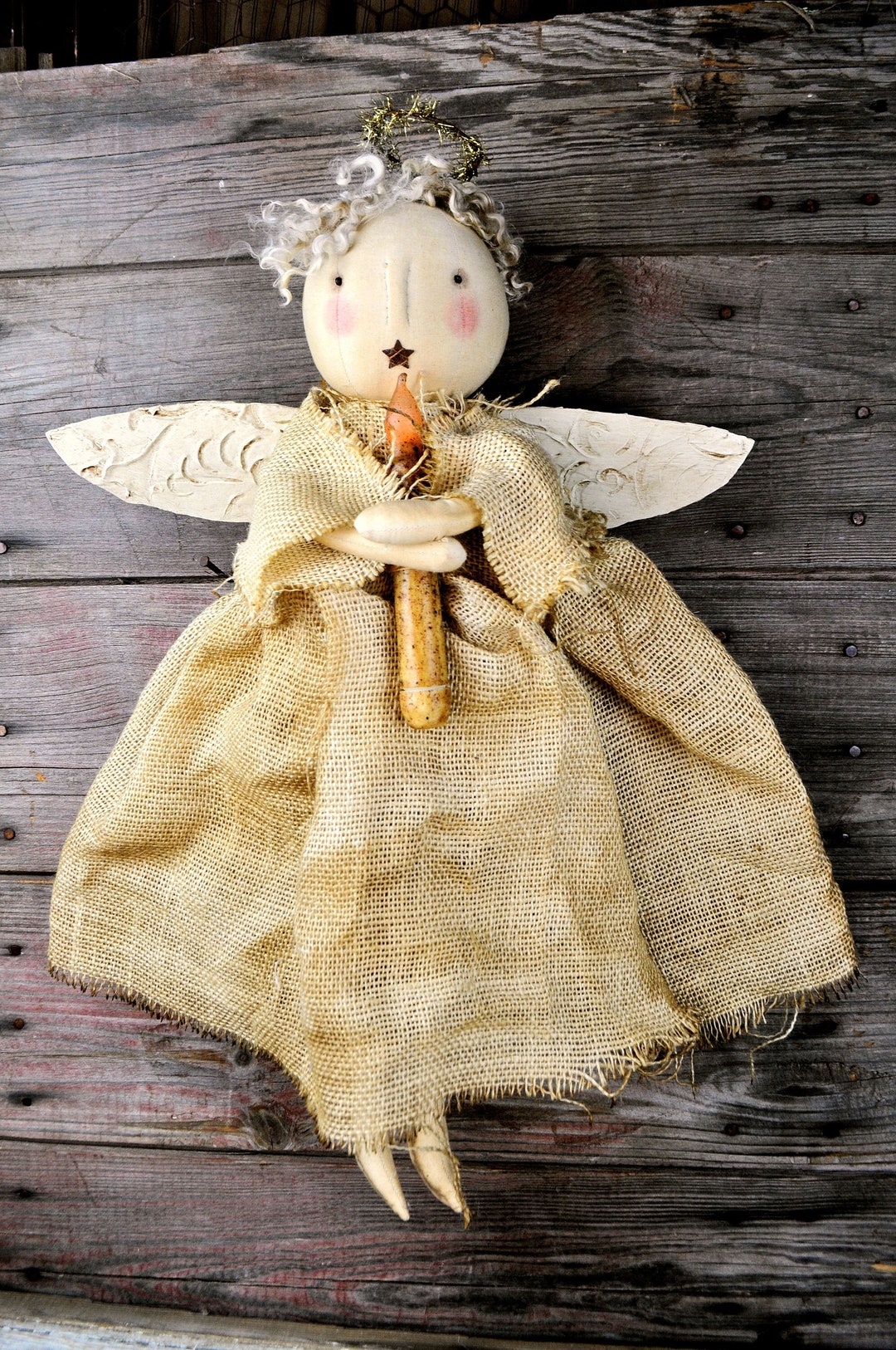 NEW Primitive Christmas Angel gabby With Candle - Etsy