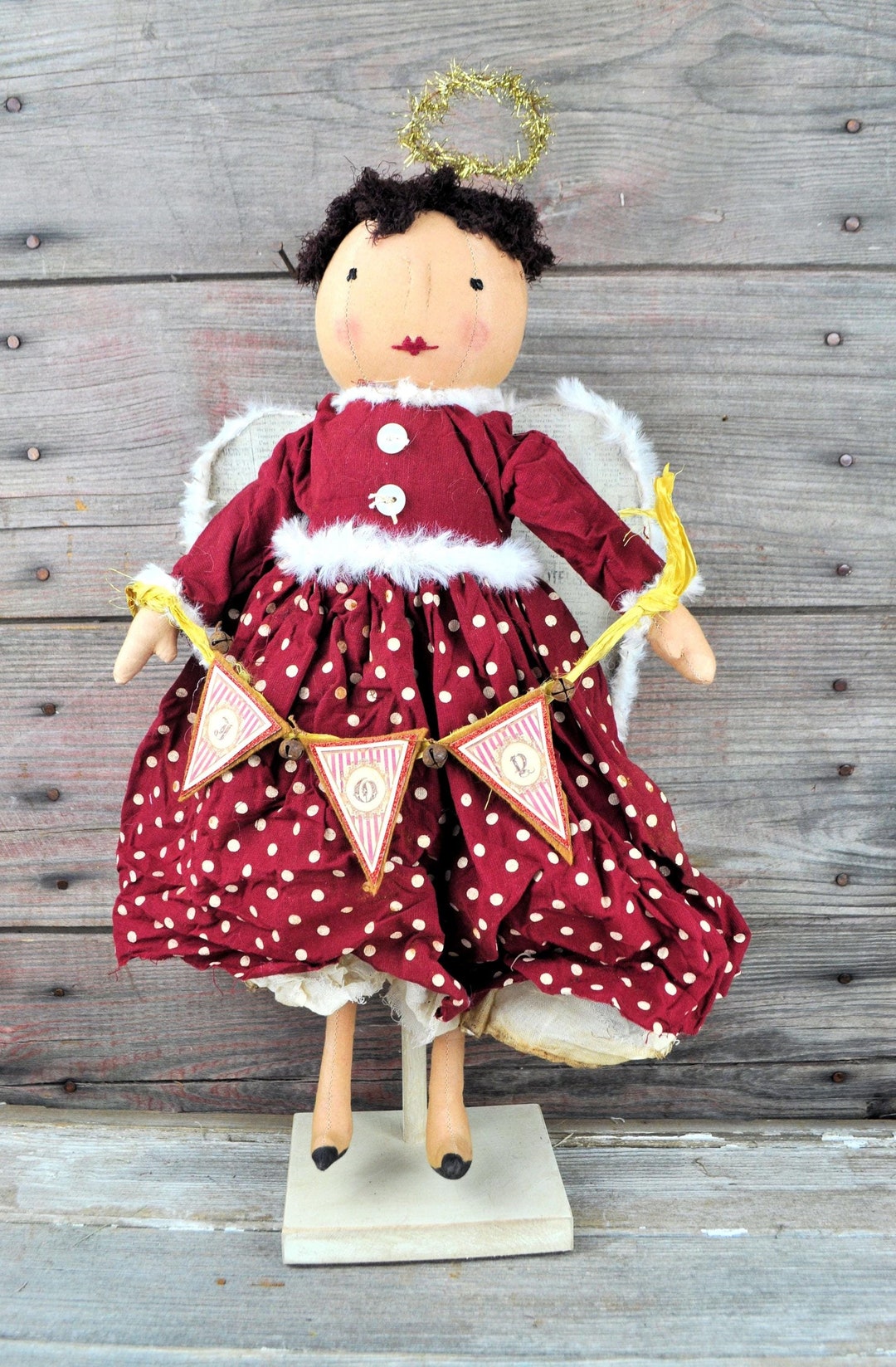 NEW! Primitive Christmas Angel "joy" With Banner - Etsy