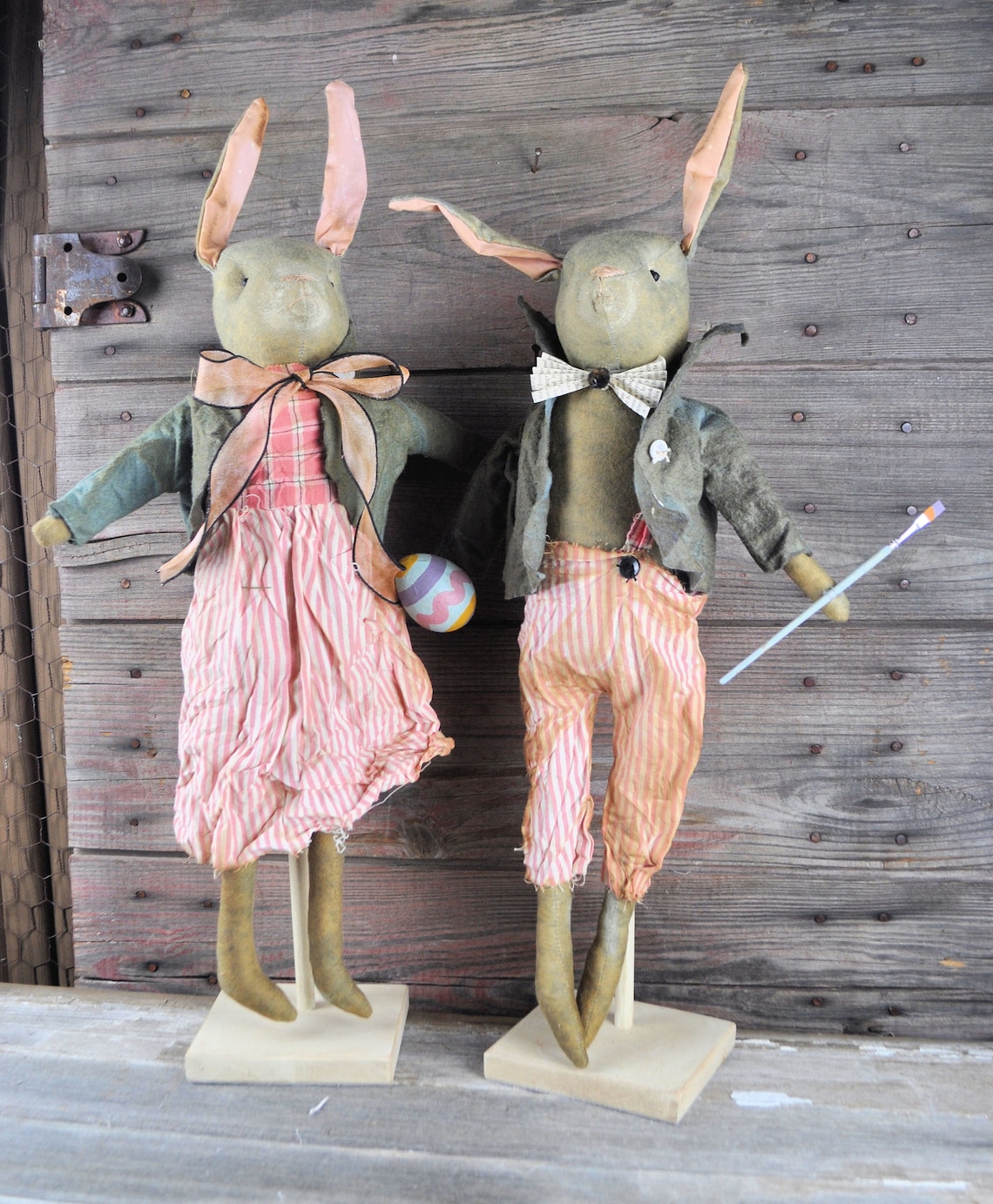 Primitive Standing Girl Bunny With Chick - Etsy