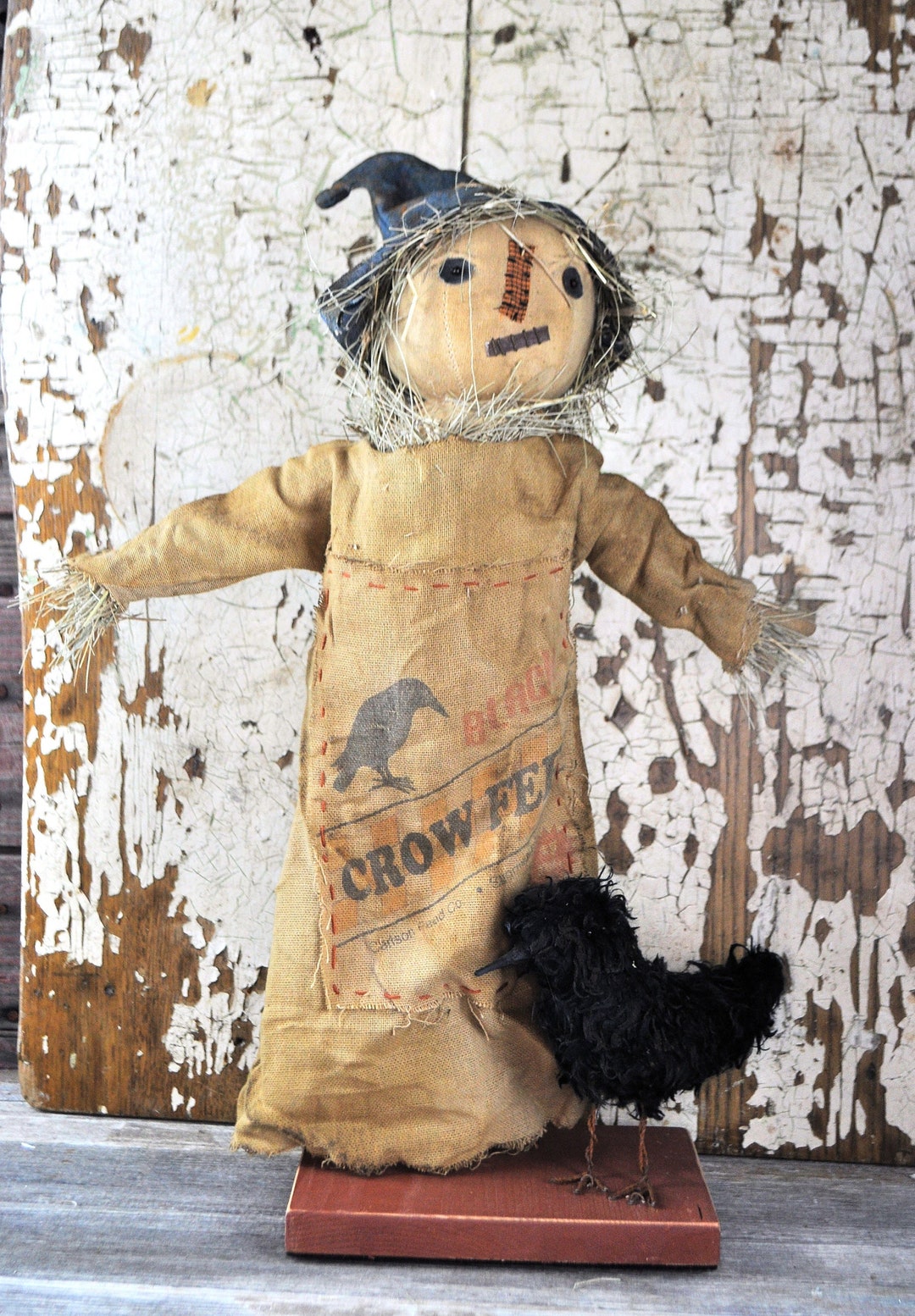 Primitive Scarecrow With Large Crow - Etsy