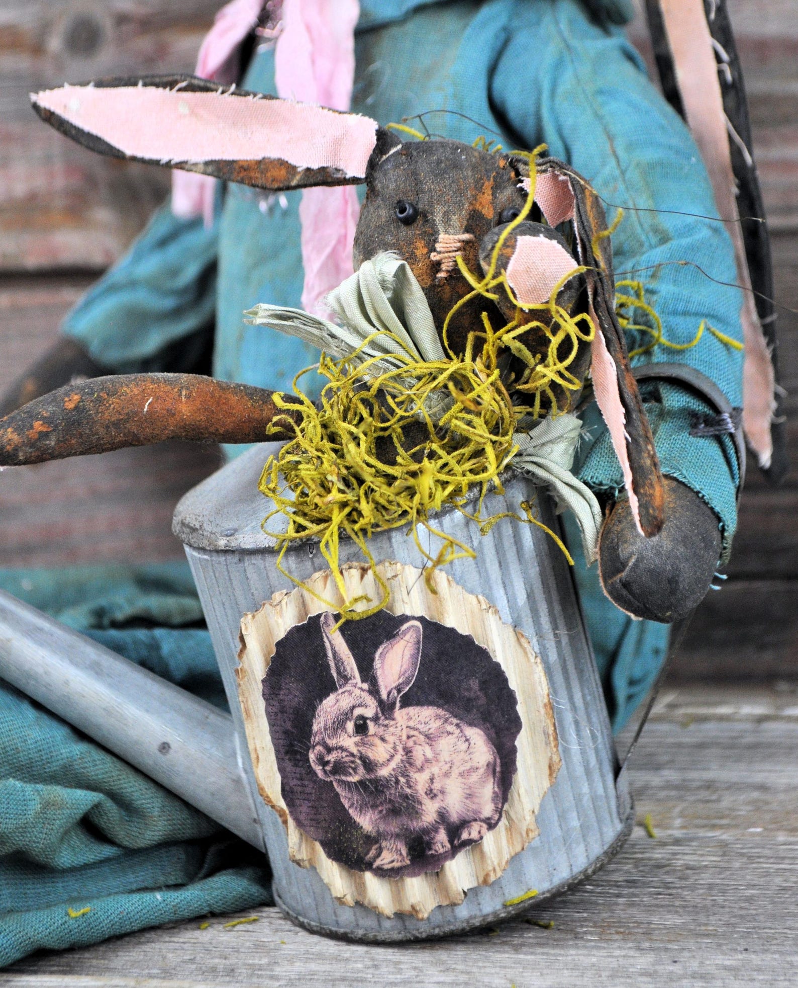 Primitive Black Bunny "maddie" With Small Bunny in Watering Can - Etsy