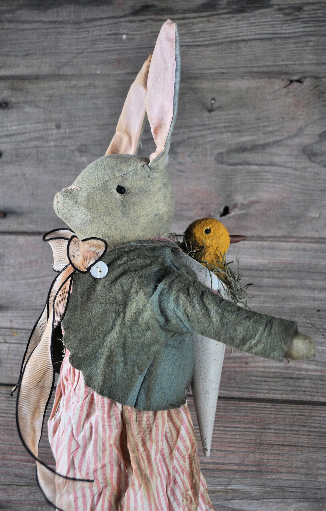Primitive Standing Girl Bunny With Chick - Etsy
