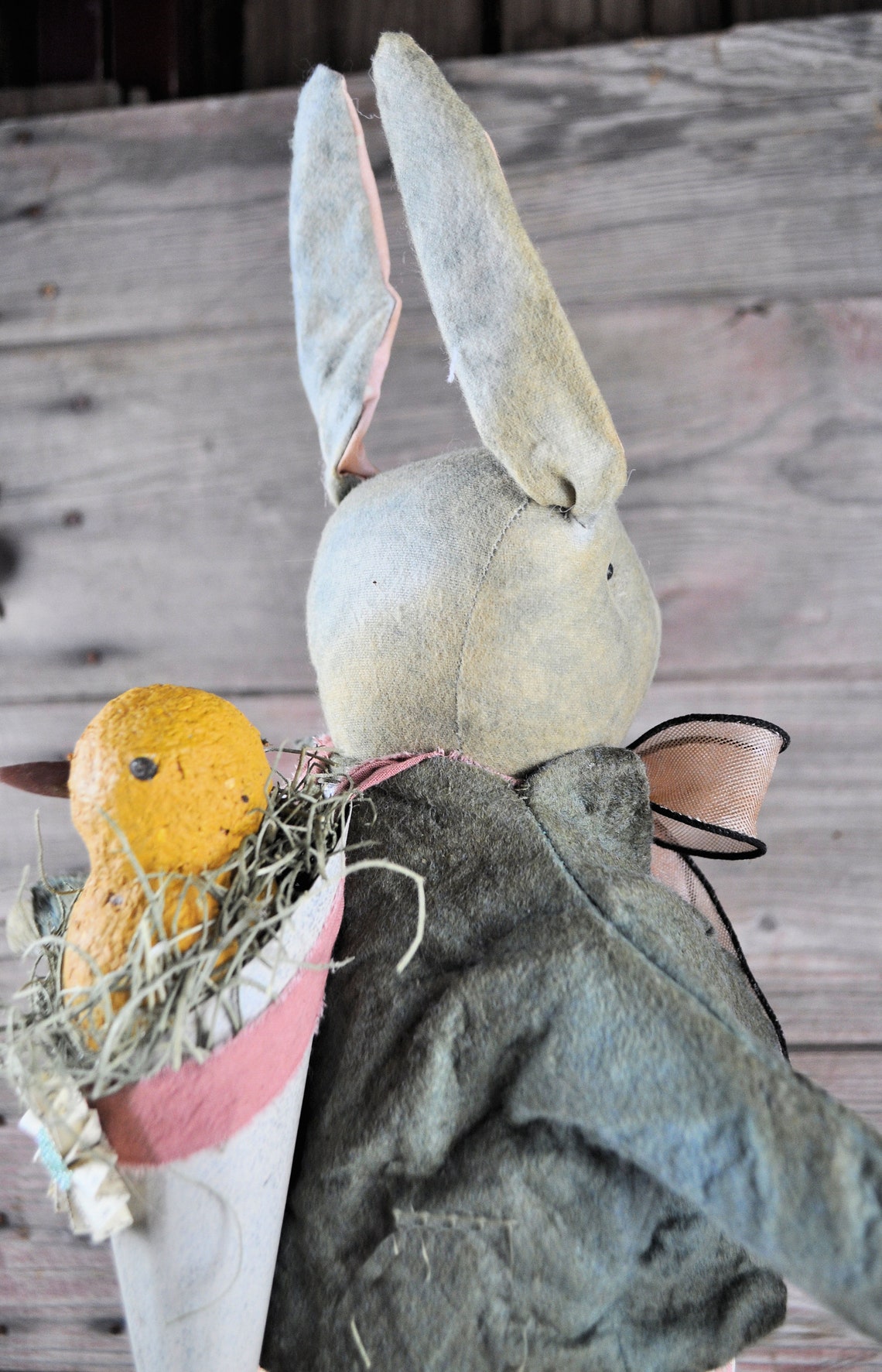 Primitive Standing Girl Bunny With Chick - Etsy