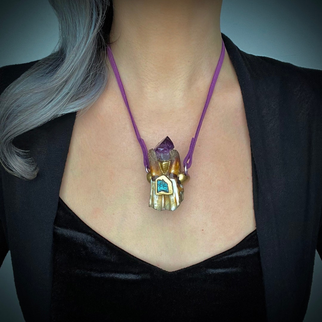 Cow Tooth Fossil Necklace, Amethyst, Labradorite, River Thames Find - Etsy