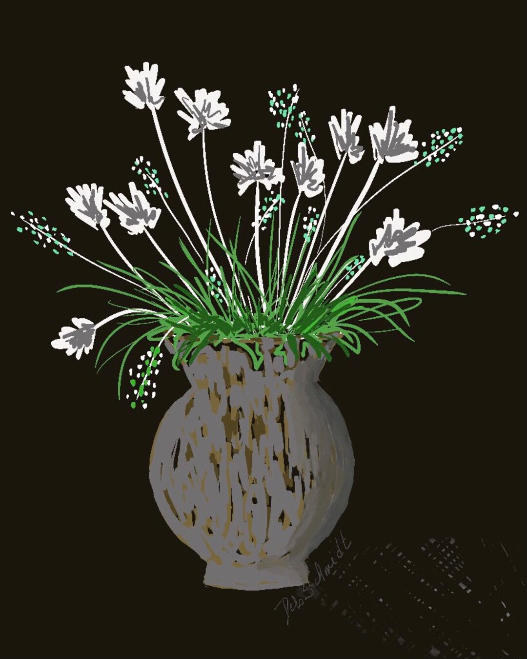 Tarnished Vase, Flowers, Floral, Drawing, Giclee, Fine Art Print ...