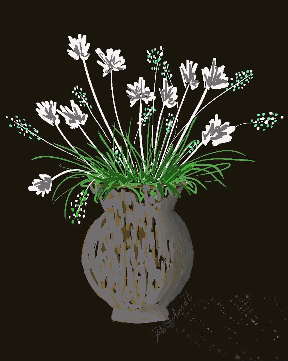 Tarnished Vase Flowers Floral Drawing Giclee Fine Art - Etsy