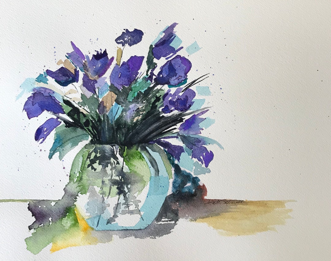 Blue and Purple Flowers, Watercolor Painting Prints, Giclee Prints ...