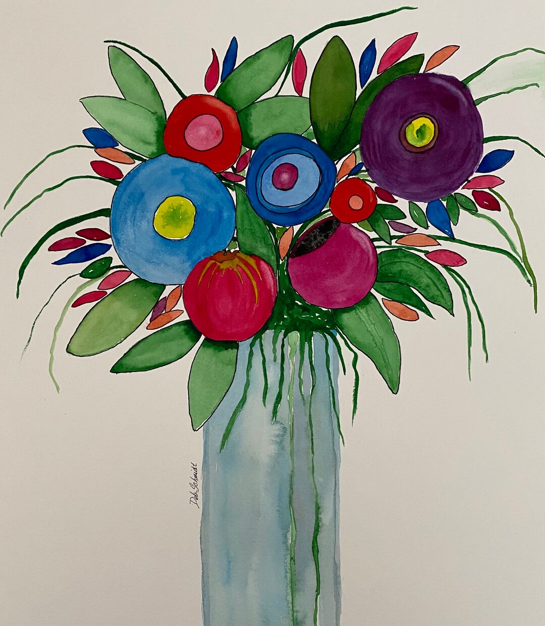 Bright Flowers in Vase, Bright Flower Painting, Flowers in Vase, Floral ...