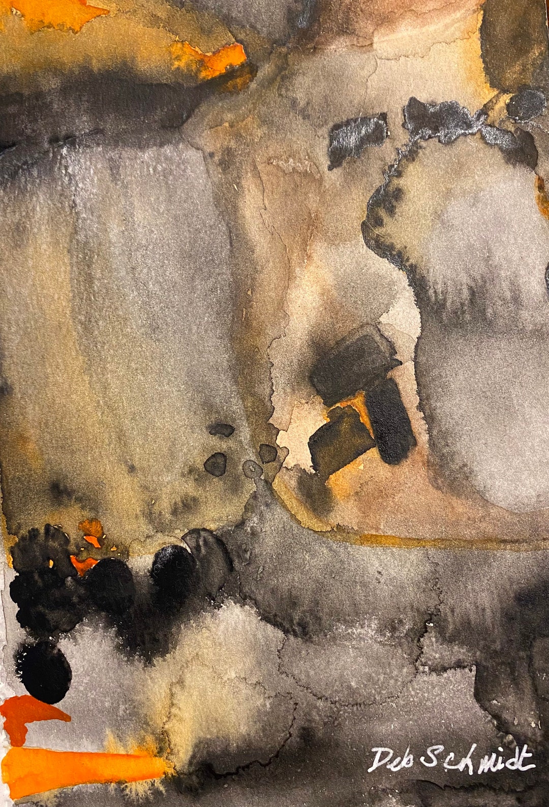 Small Abstract #7, Watercolor, Abstract, Black, Gray, Small, Wall Art ...
