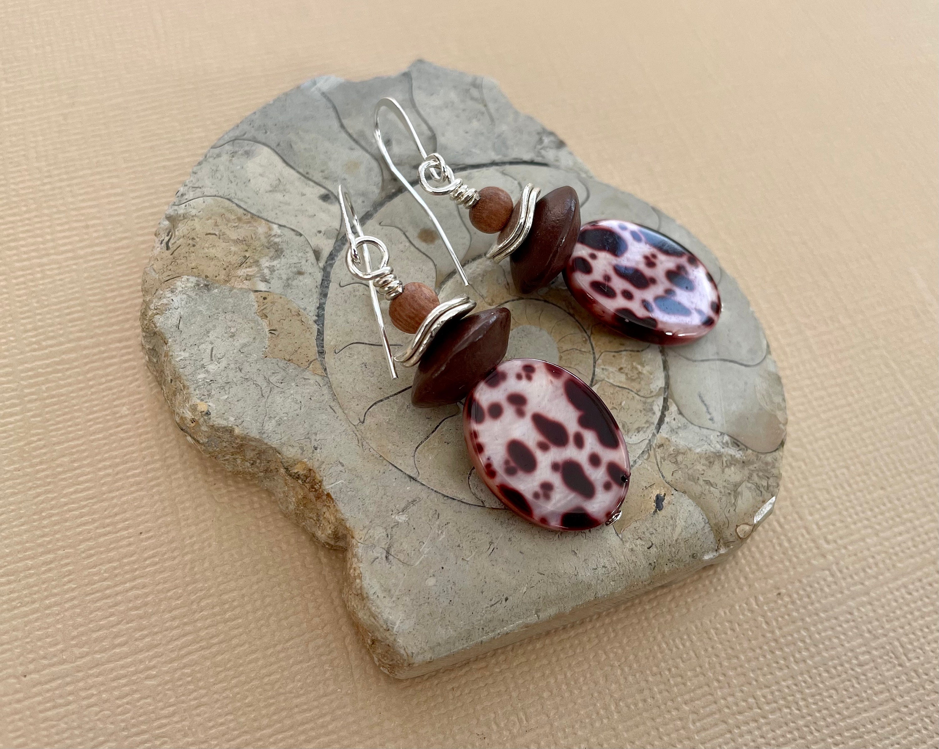 Wood and Shell Earrings Animal Print Earrings Leopard Print - Etsy UK