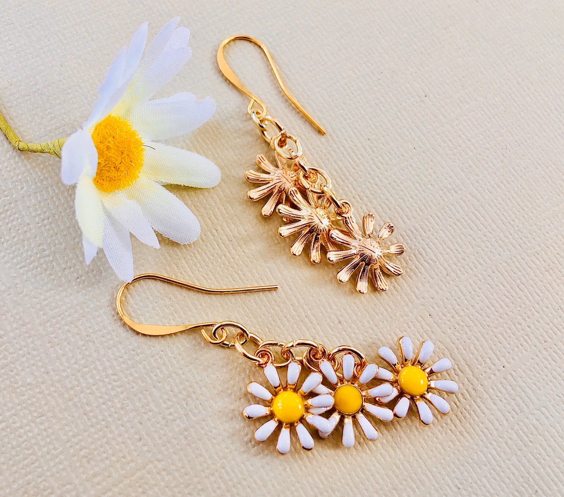 Daisy Earrings Gold Finish Enamelled Daisy Chain Earrings - Etsy