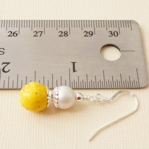Yellow and White Gemstone Earrings, Yellow Magnesite and Matte Shell ...