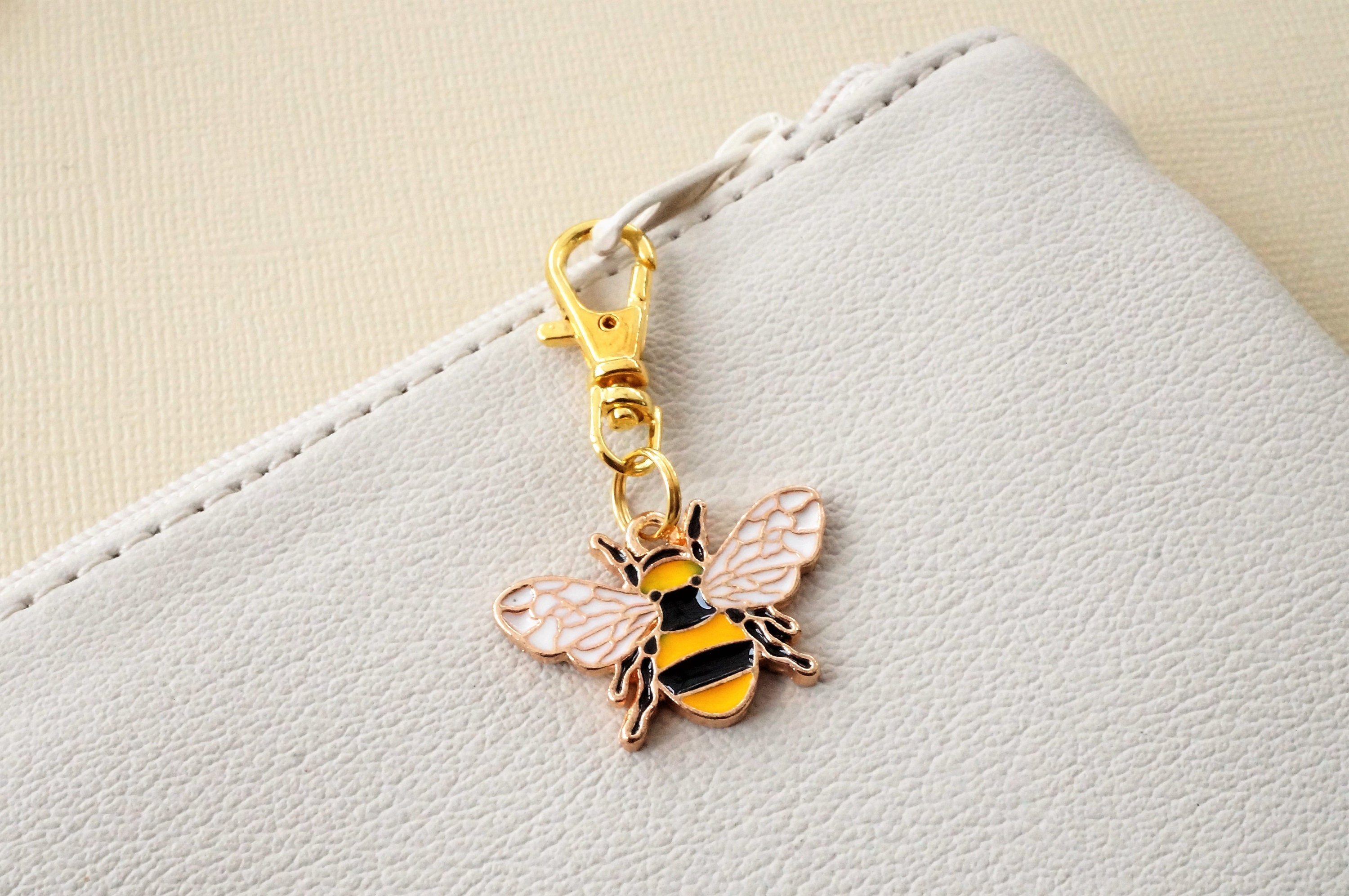 Enamelled bee zipper charm gold finish bee zip pull charm | Etsy