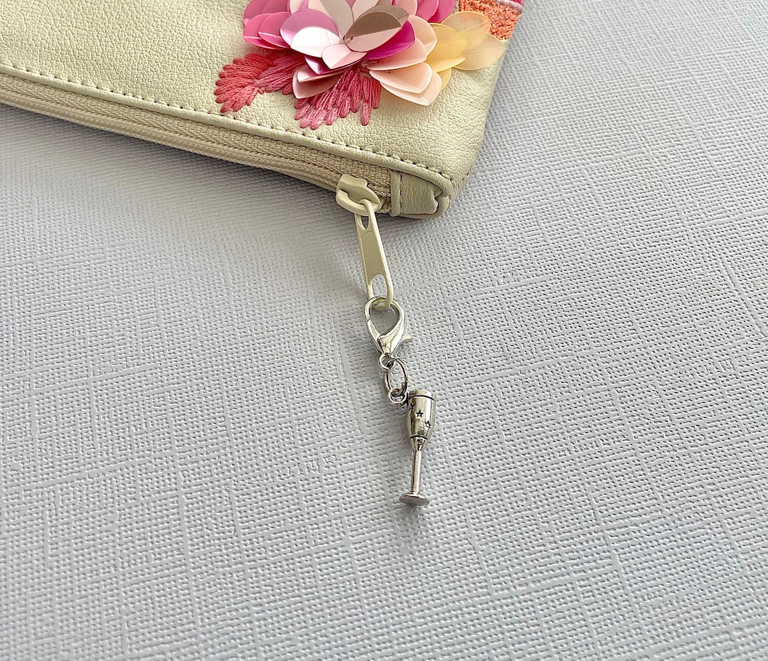 Wine Glass Zipper Charm, Champagne Glass Zip Pull Charm, Small Zip ...