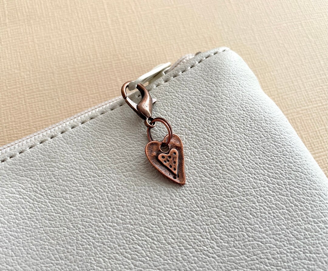 Copper heart zipper charm rustic heart small zip pull charm - Etsy.de